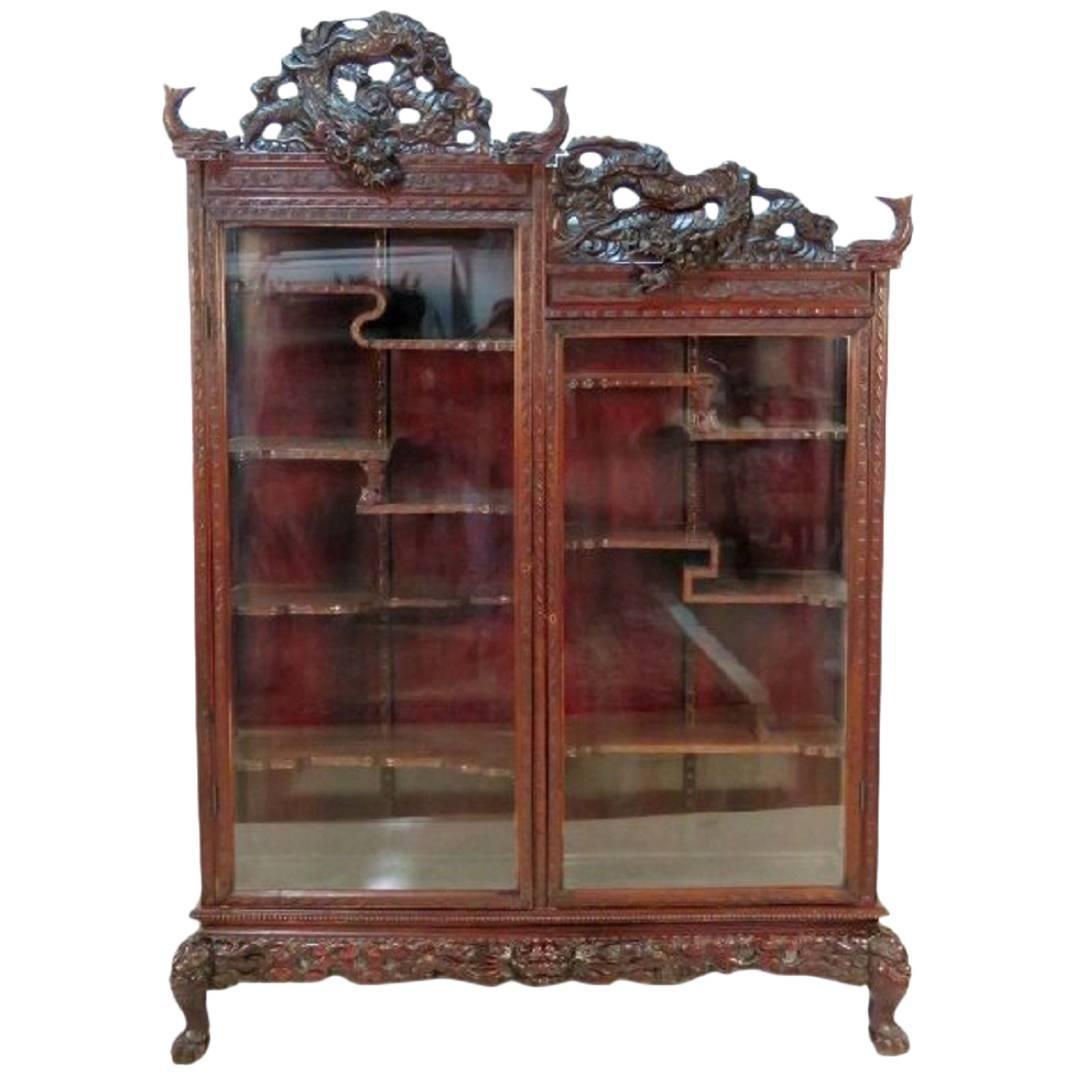 Antique Chinese Figural Carved Curio Cabinet at 1stdibs