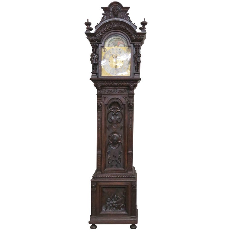 Antique Elliott of London Nine-Tube Figural Carved Tall Case Clock For ...