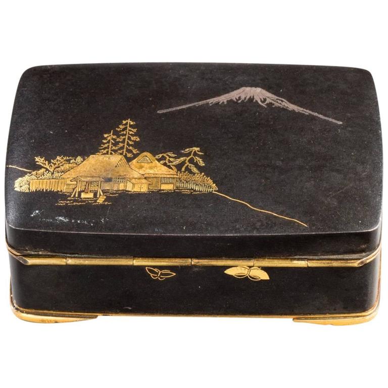 Japanese Komai Inlaid Iron Box at 1stDibs
