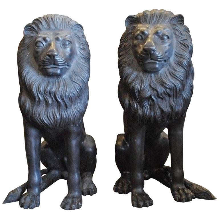 Pair of Erik Kramer Bronze Seated Lions For Sale at 1stDibs
