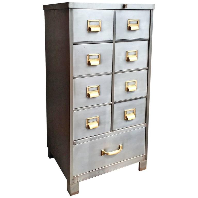 Brushed Steel Mid-Century Office File Cabinet at 1stDibs