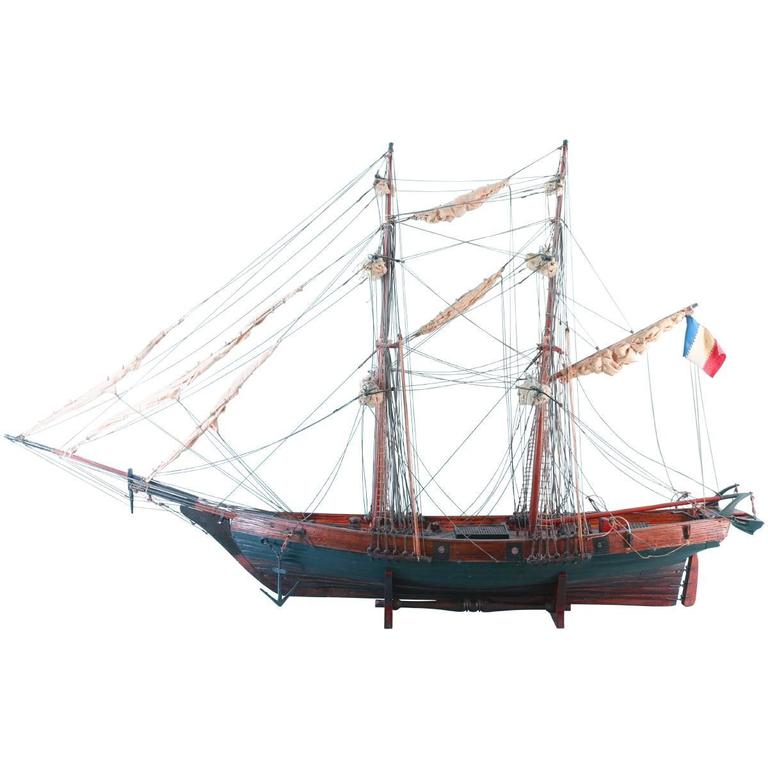 Wooden Scale Model of a French, 19th Century, Two-Master Ship at 1stDibs