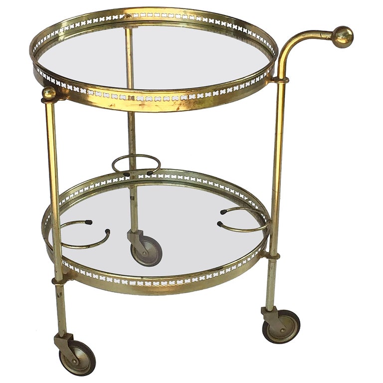 French Round Drinks Cart of Brass and Glass at 1stDibs