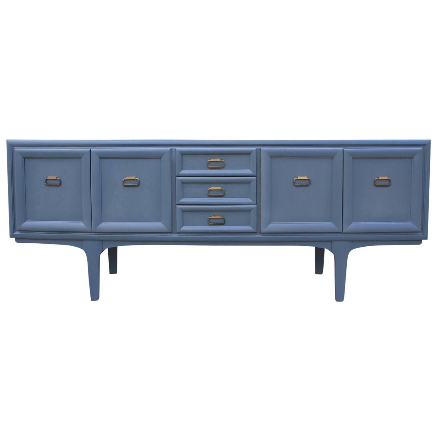 French Blue Grey Stained Sideboard with Brass Accents at 1stDibs