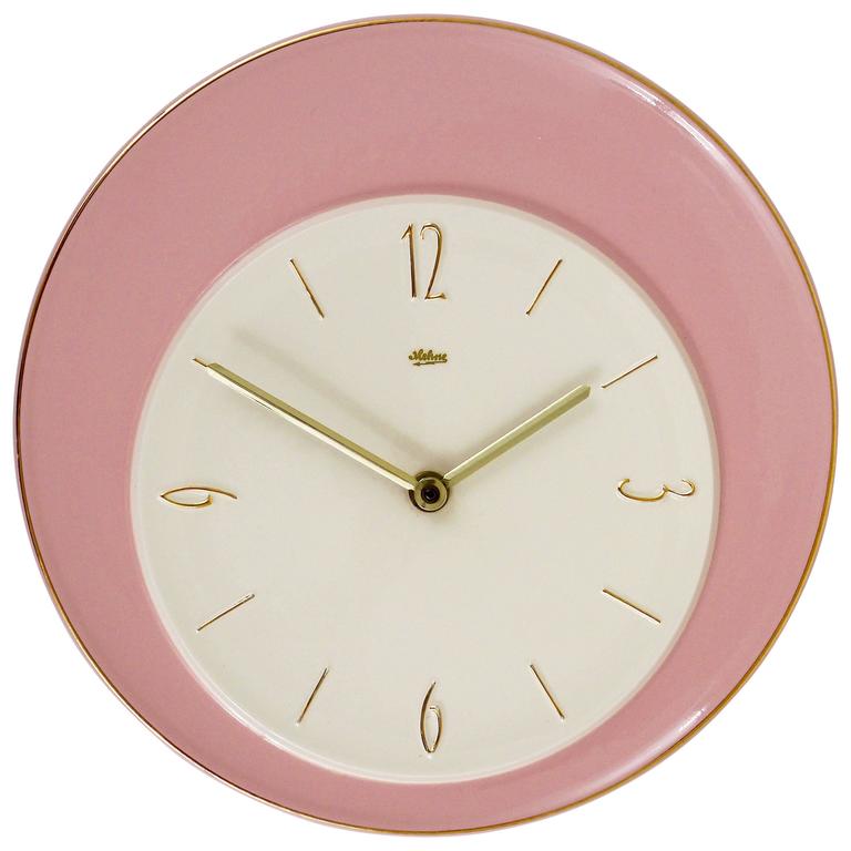 Charming Pink and White Mid-Century Porcelain Wall Clock, Germany ...