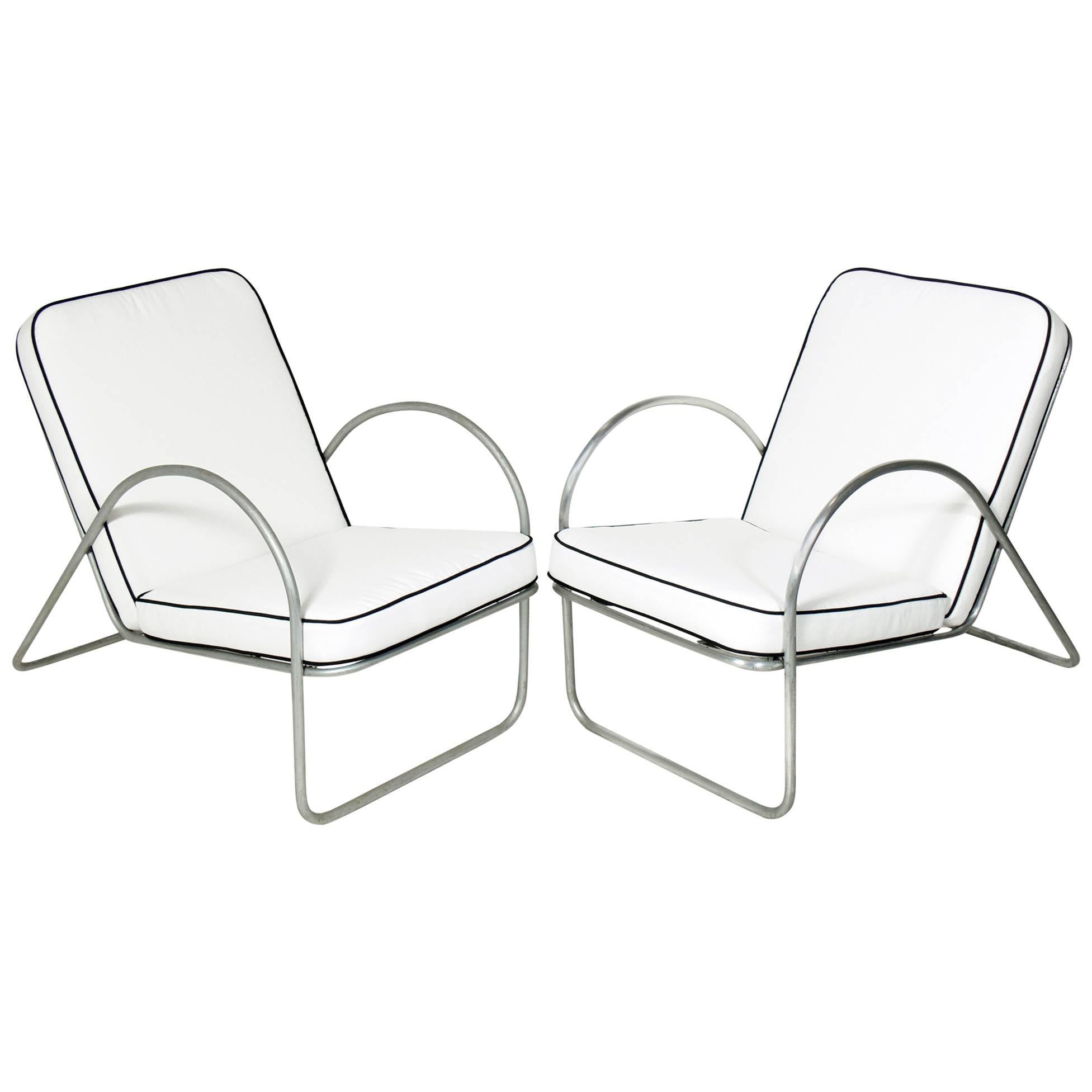Pair of Streamlined Aluminum Chairs Attributed to Richard Neutra at ...