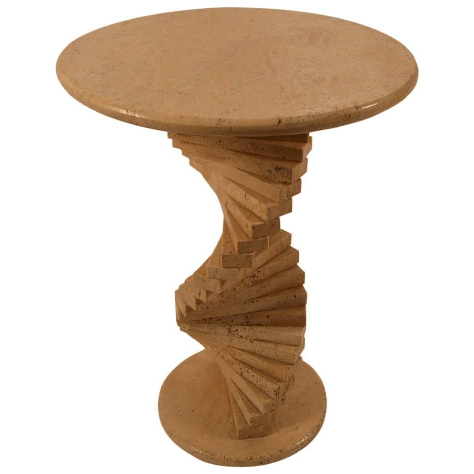 Travertine Marble Stacked Block Twist Base Side Table at 1stDibs