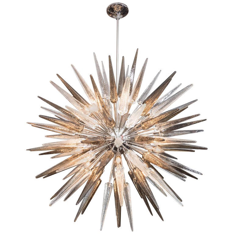 Clear and Smoke Murano Glass Spike Sputnik Chandelier in Polished ...