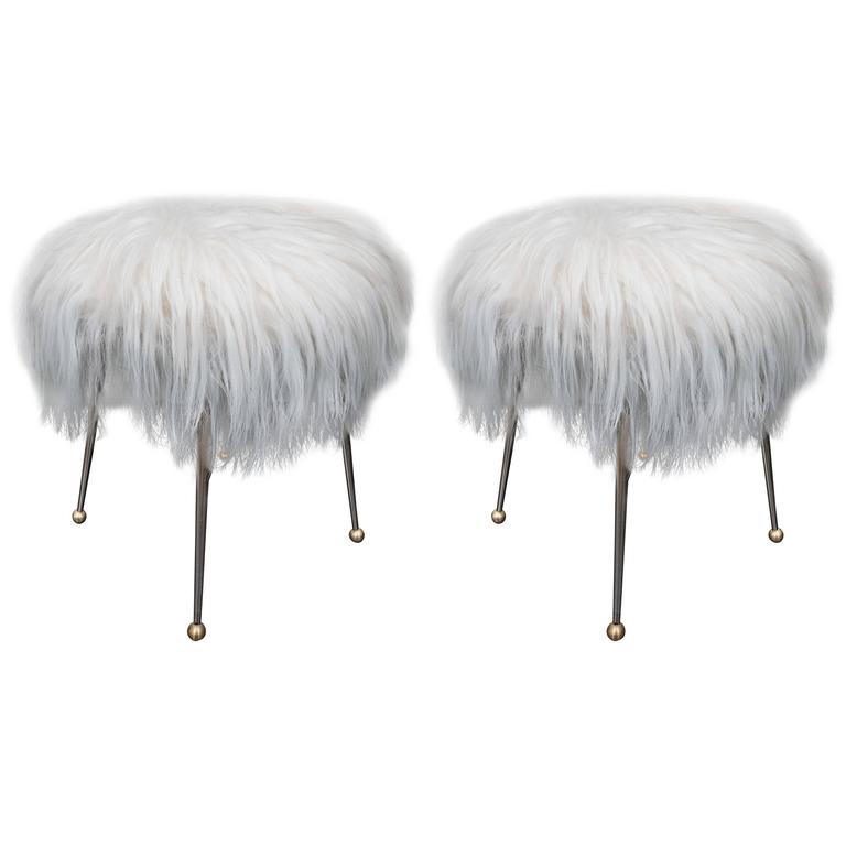 Pair of Vintage Fur Stools For Sale at 1stDibs