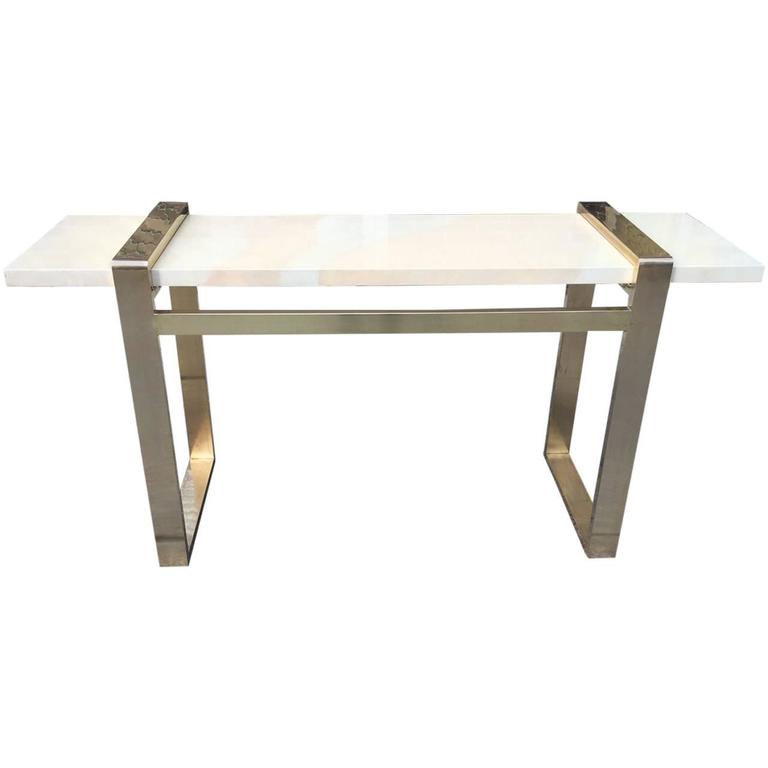 Faux Goatskin and Brass Console style of Karl Springer at 1stDibs