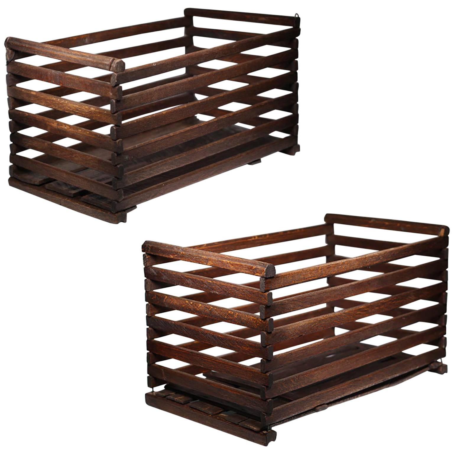 Pair of Stackable, Collapsible Wooden Poultry Crates, circa 1900 For ...