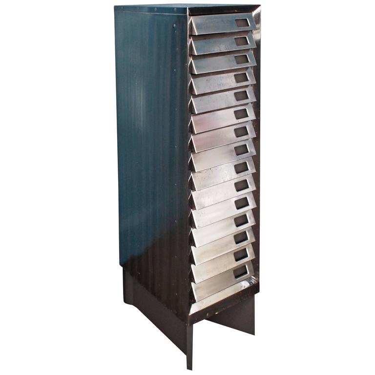 Old Polished Steel Filing Cabinet Set on Angular Base, circa 1930 For ...