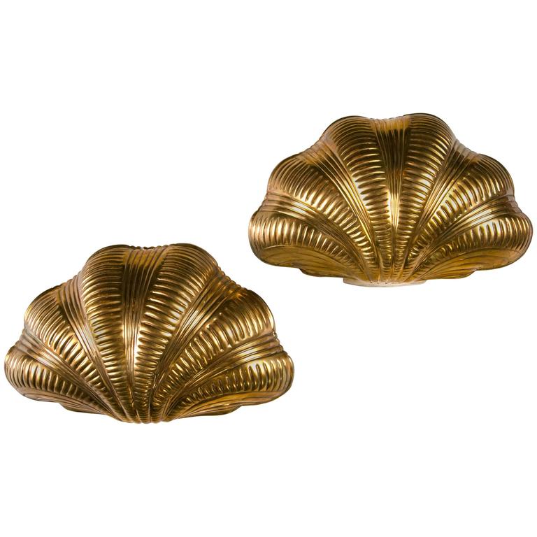 Italian Gilt Bronze Shell Sconces For Sale at 1stDibs