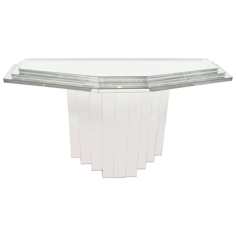 Mid-Century Modernist Skyscraper Style Mirrored Console Table at 1stDibs