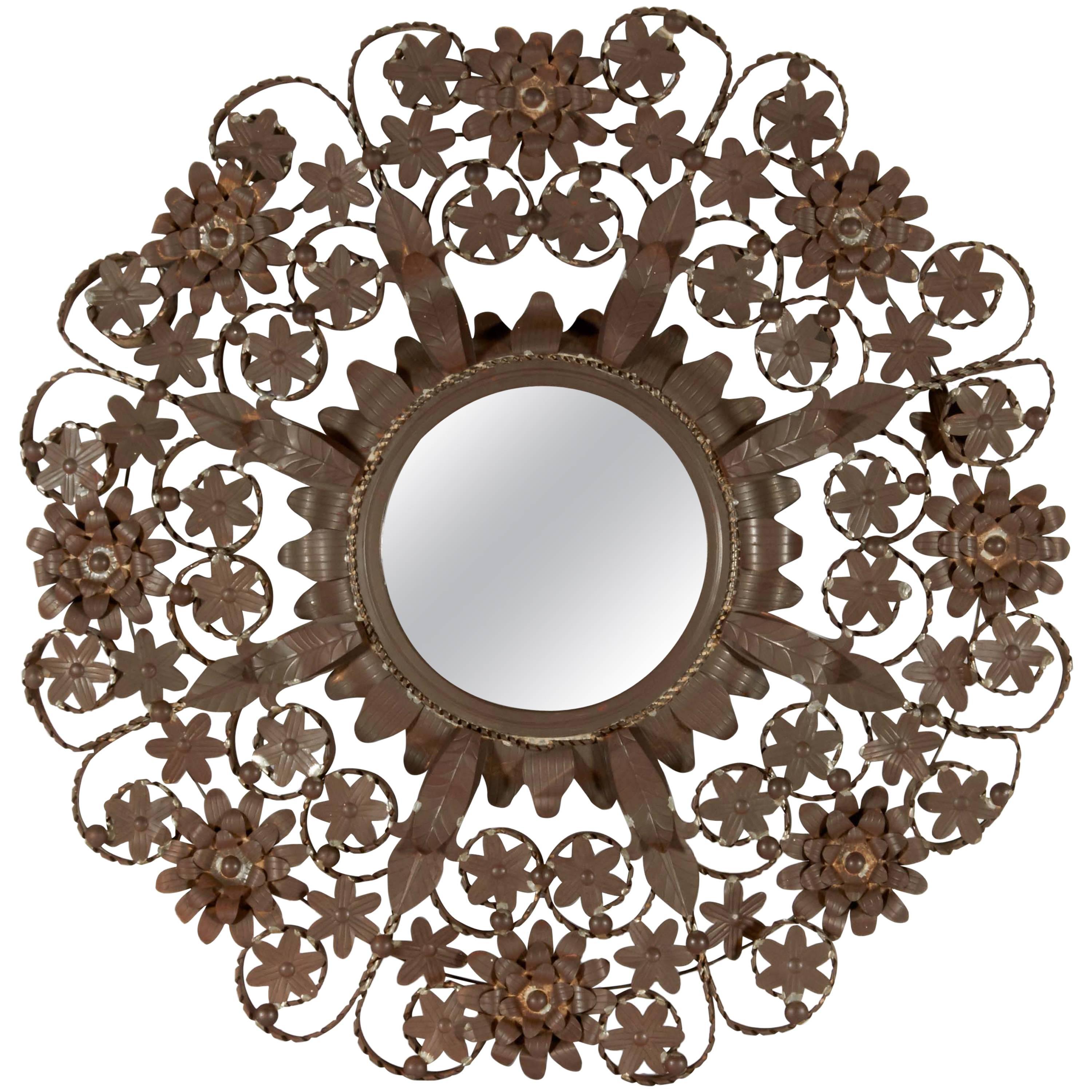 Round Cut Metal Floral Mirror at 1stDibs