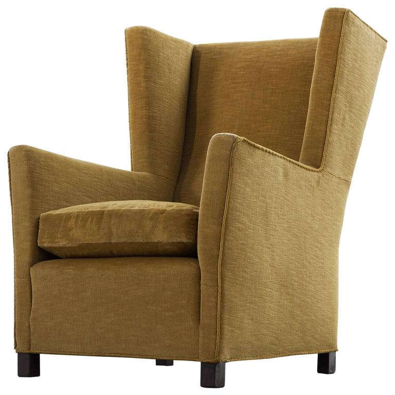Pair of Tall, Narrow Mid Century Camel Highback Wingback Chairs at 1stdibs