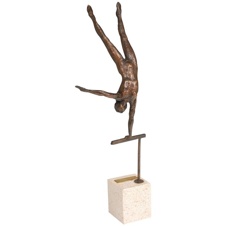 Bronze Figure of a Gymnast Sculpture Titled 'Girl Athlete' on Granite ...