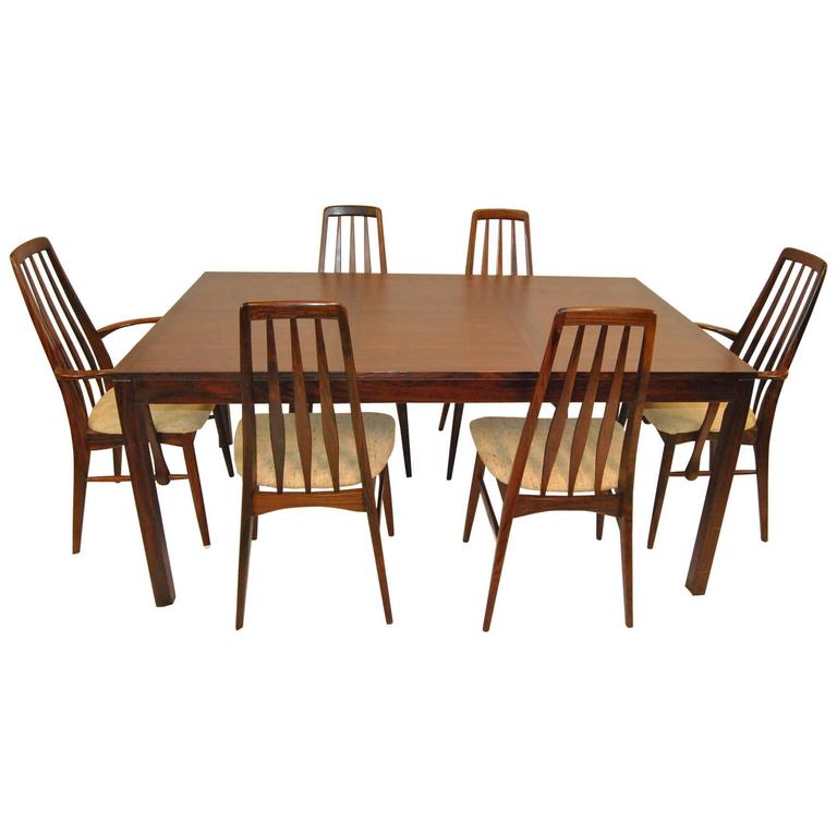 Mid-Century Rosewood Vejle Stole Table and Six Eva Chairs by Koefoeds ...