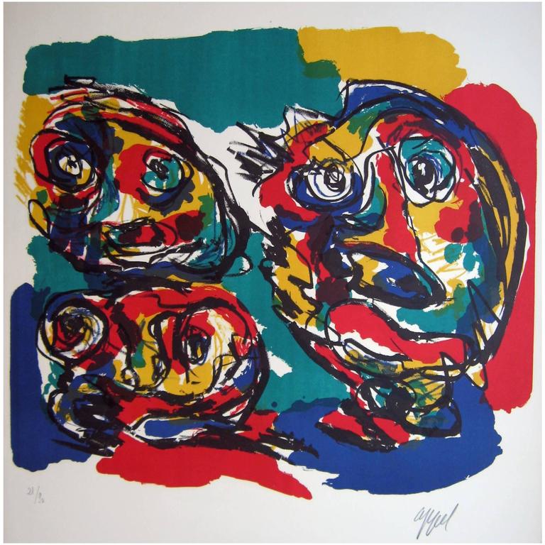 Karel Appel Abstract Color Lithograph, CoBrA School For Sale at 1stdibs