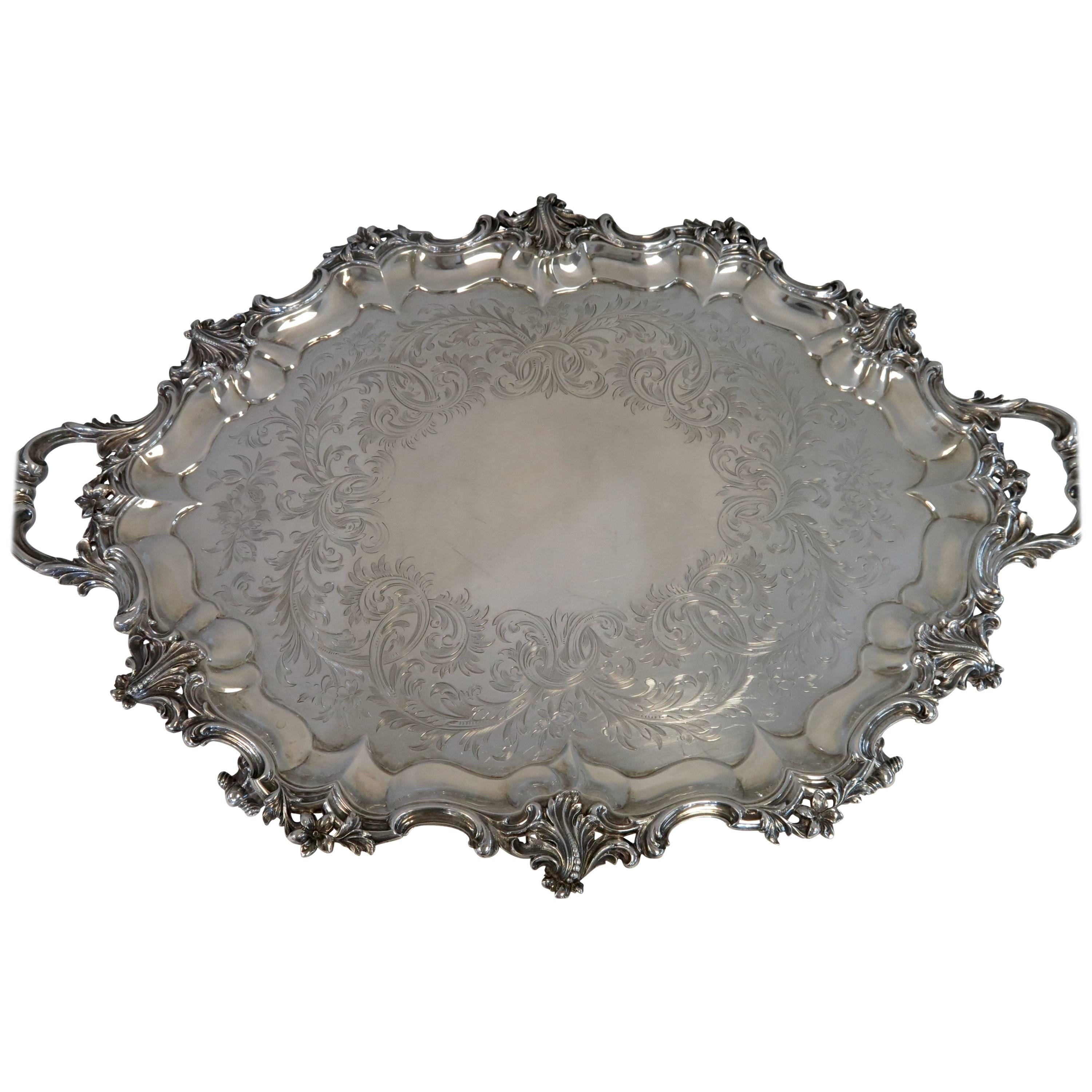 Antique English, Sterling Silver Two Handled Tray. London 1853 at 1stDibs