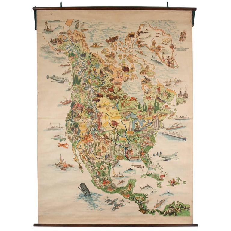 Large Pictorial Map of North America by Palmer and Associates, Los ...