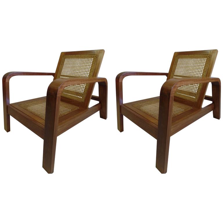 Important Pair of Hand Caned French Colonial Lounge Chairs at 1stDibs