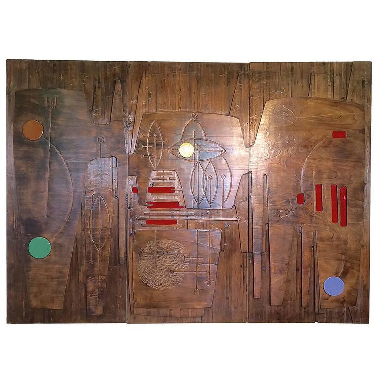 Three Victor Cerrato Sculptured Wood Panels at 1stDibs