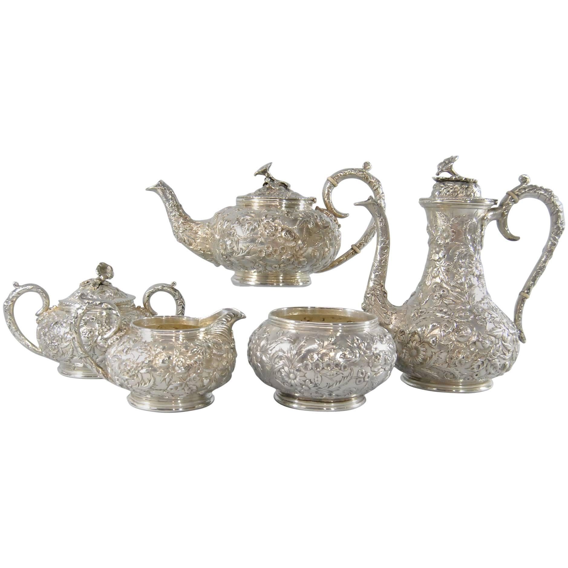Sterling Repousse Five-Piece Tea Set by S. Kirk and Sons, No Monogram ...