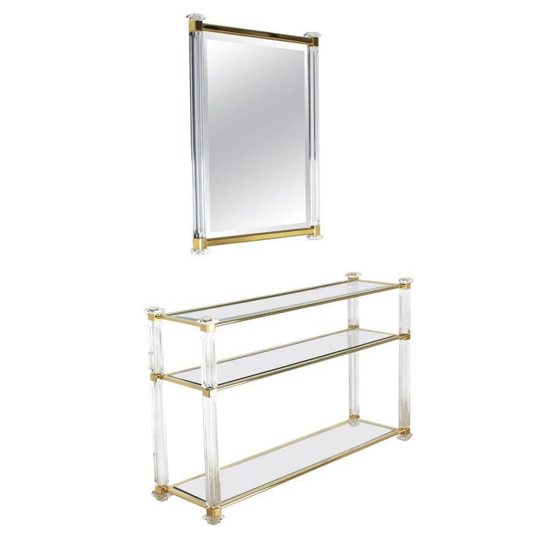 Lucite and Brass Console Table and Matching Mirror at 1stDibs