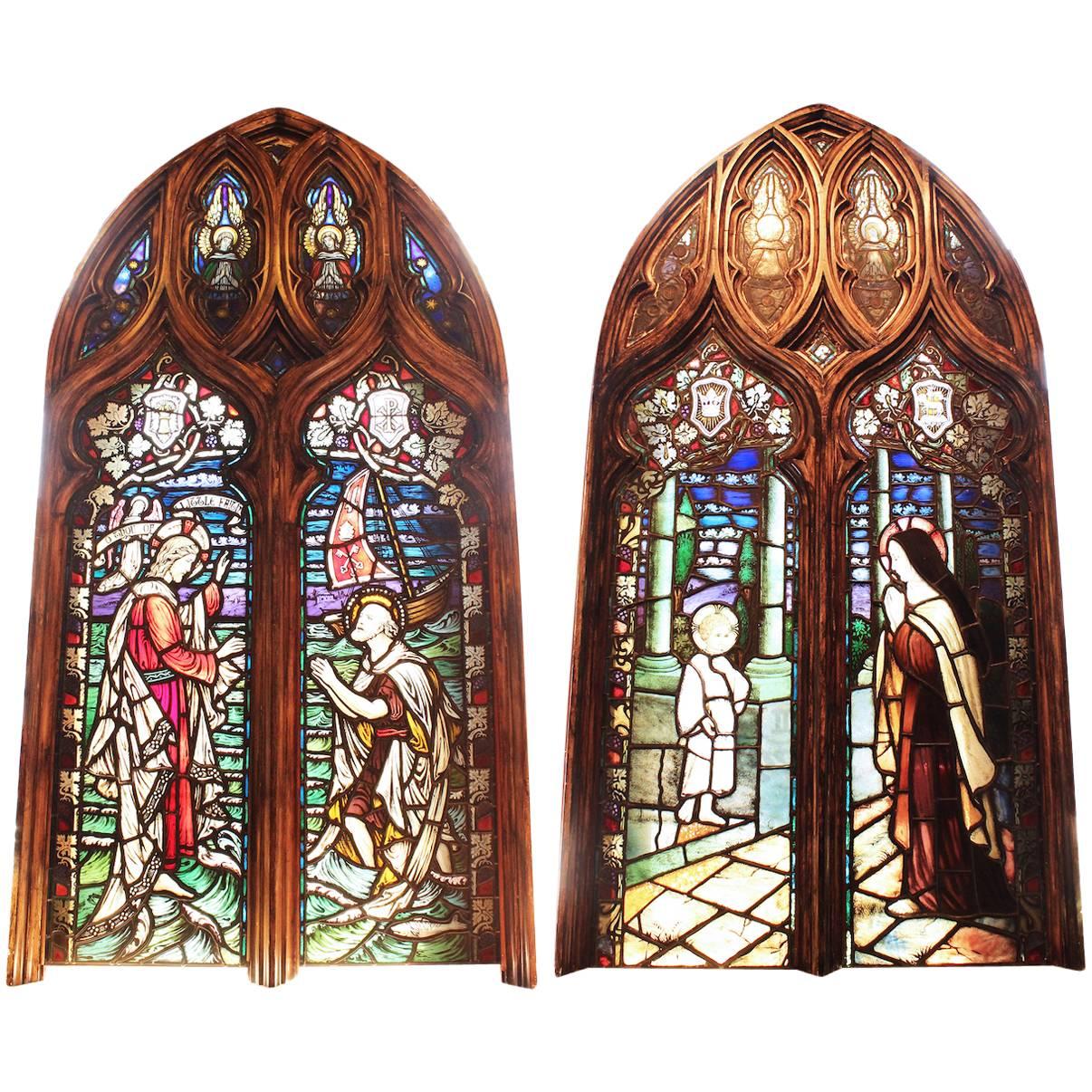 Pair of Stained Glass Cathedral Windows at 1stDibs