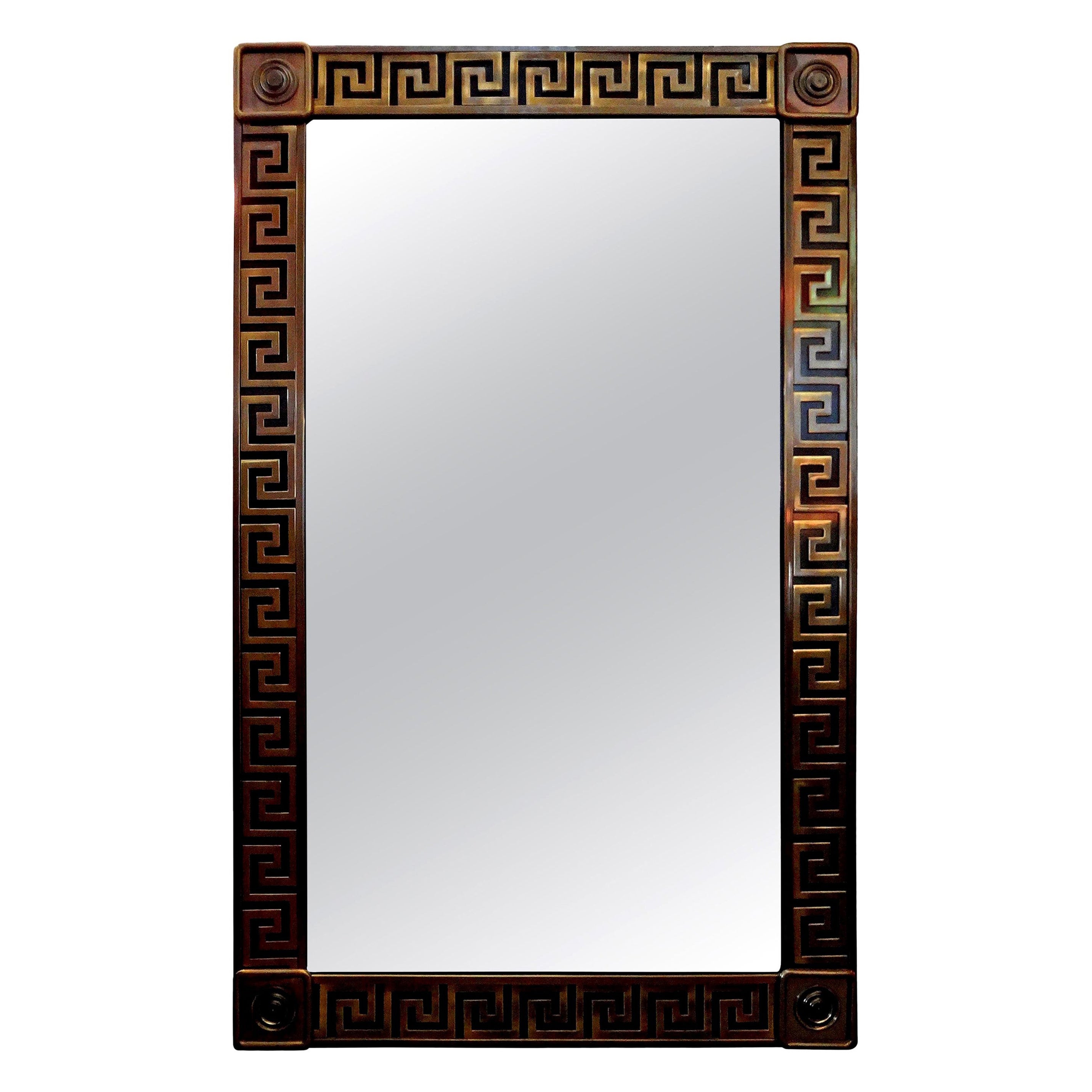 Large Custom Round Painted Greek Key Trim Mirror at 1stDibs