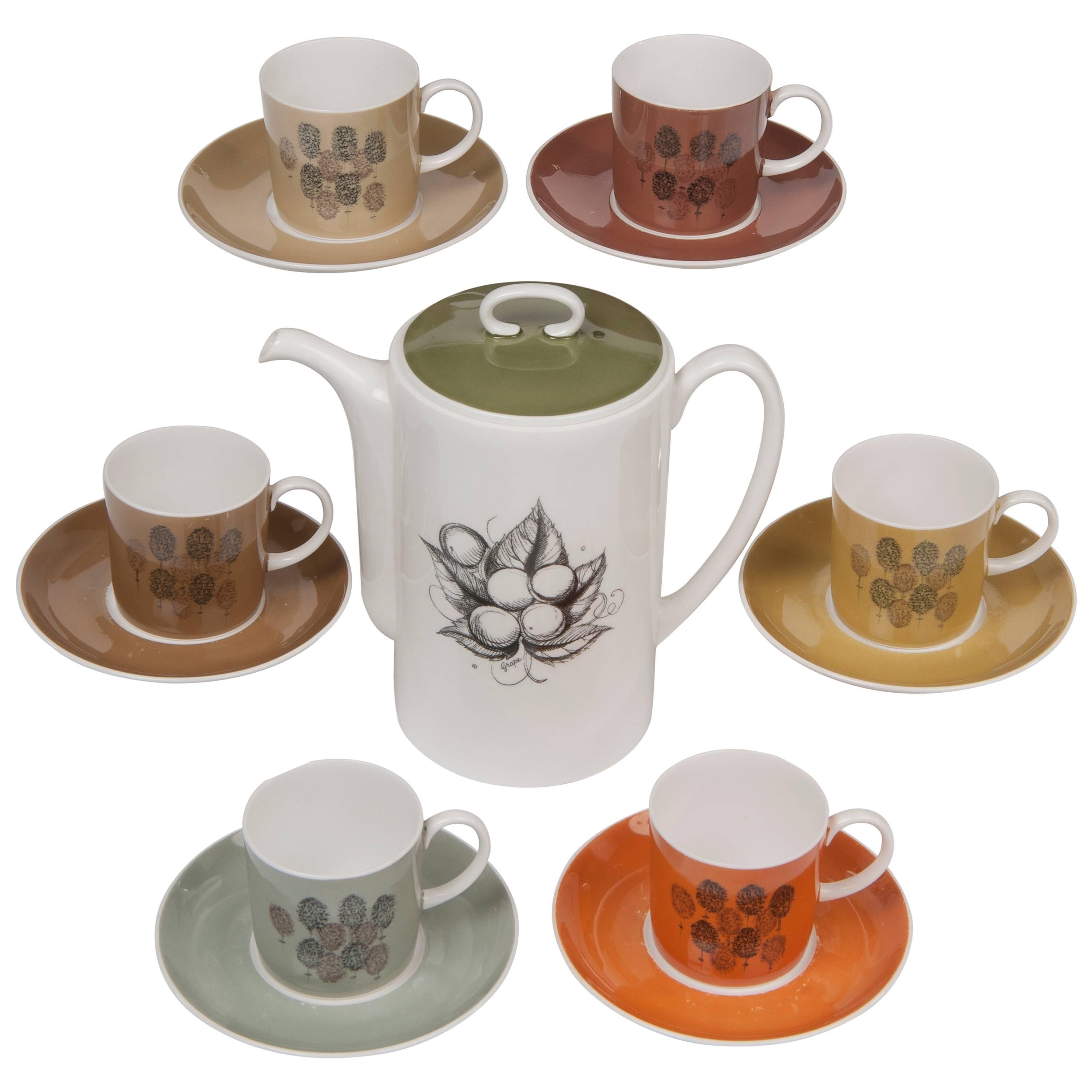 1950s Multi-Color Coffee Service by Susie Cooper, Six Cups, Bone China ...