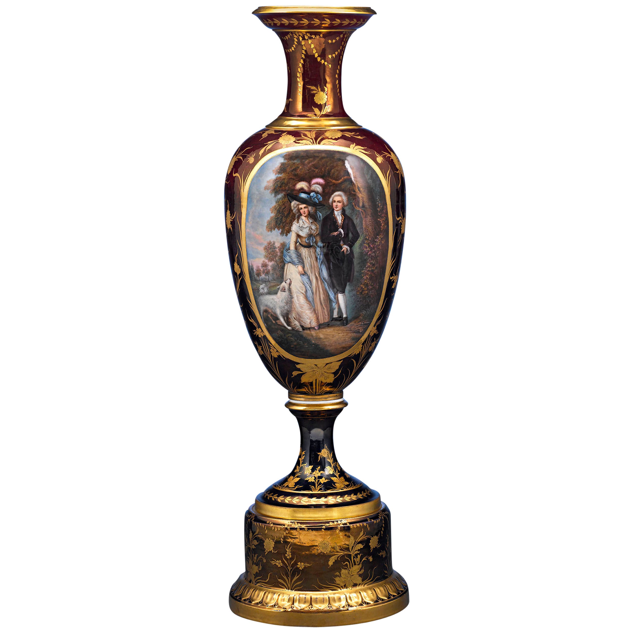 Royal Vienna Hand Painted 4 Sided Footed Vase W/ Raised Gilt Decoration ...