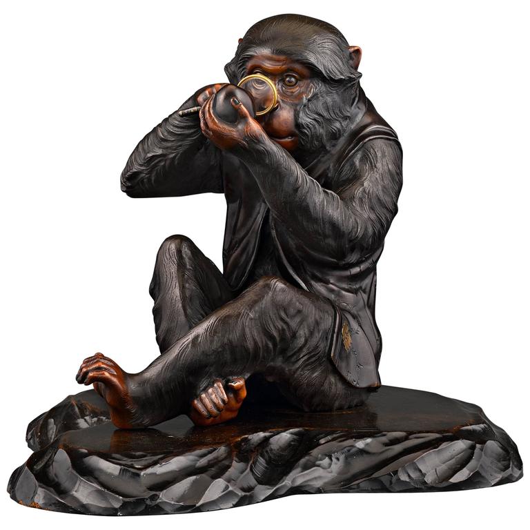 Japanese Bronze Seated Monkey at 1stDibs