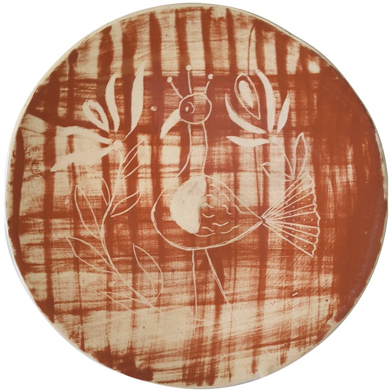Mid-Century Modern Cubism Redware Rooster Cabinet Plate Dated 4-1948 ...