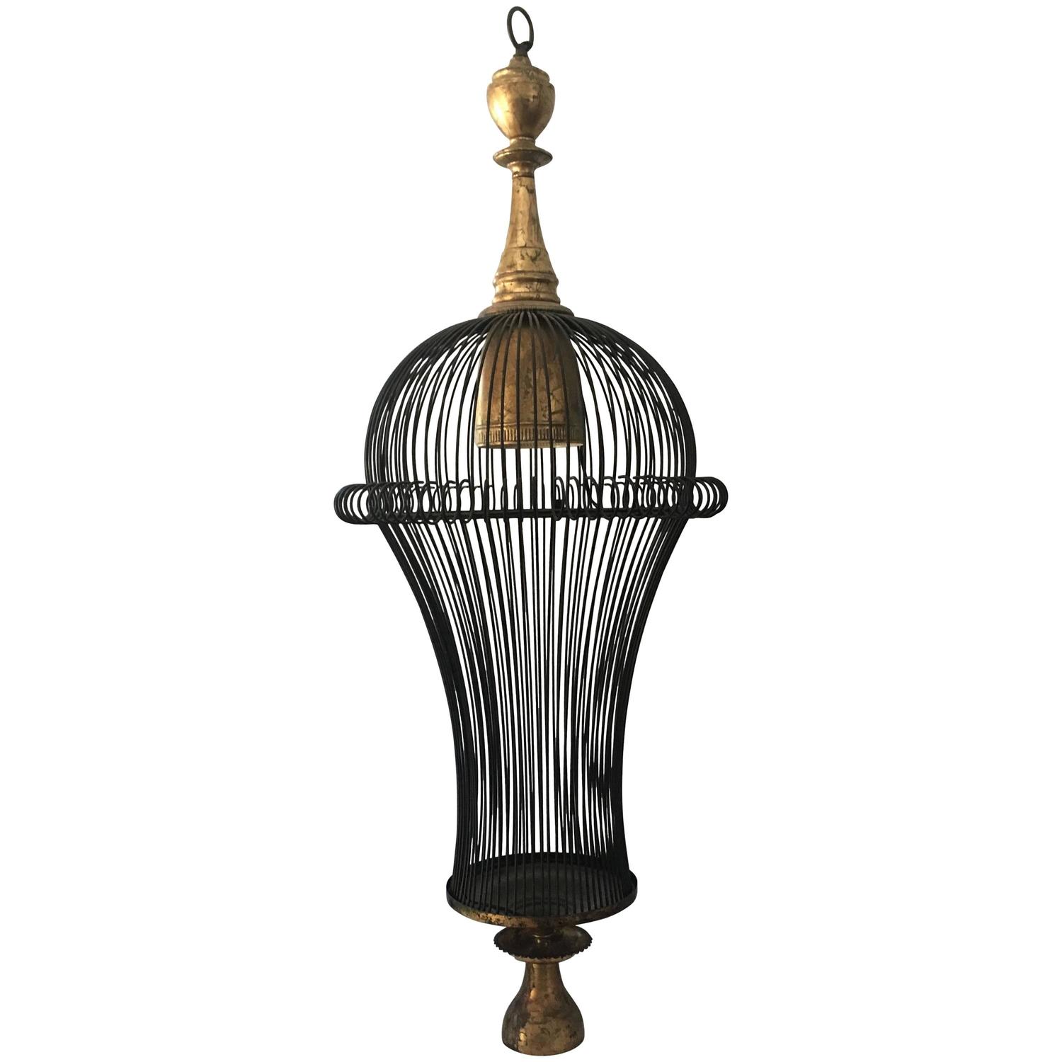 Beautiful Cage Style Modern Chandelier with Gilt Metal Details For Sale ...