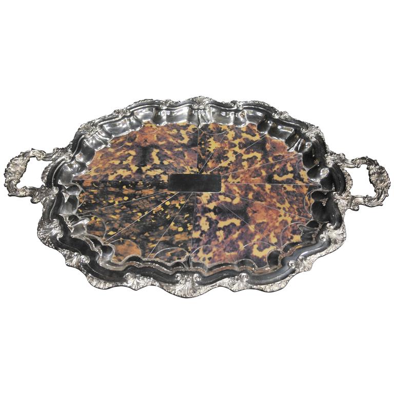 Silver Plate Victorian Style Butlers Tray Platter For Sale at 1stDibs
