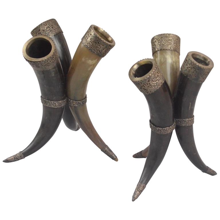 20th Century Decorative Horns with Silver Details at 1stDibs