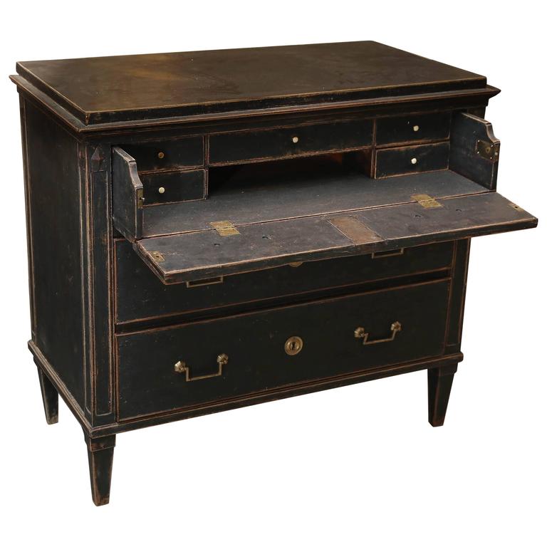 19th Century Gustavian Style Swedish Painted Black Secretary Chest at ...
