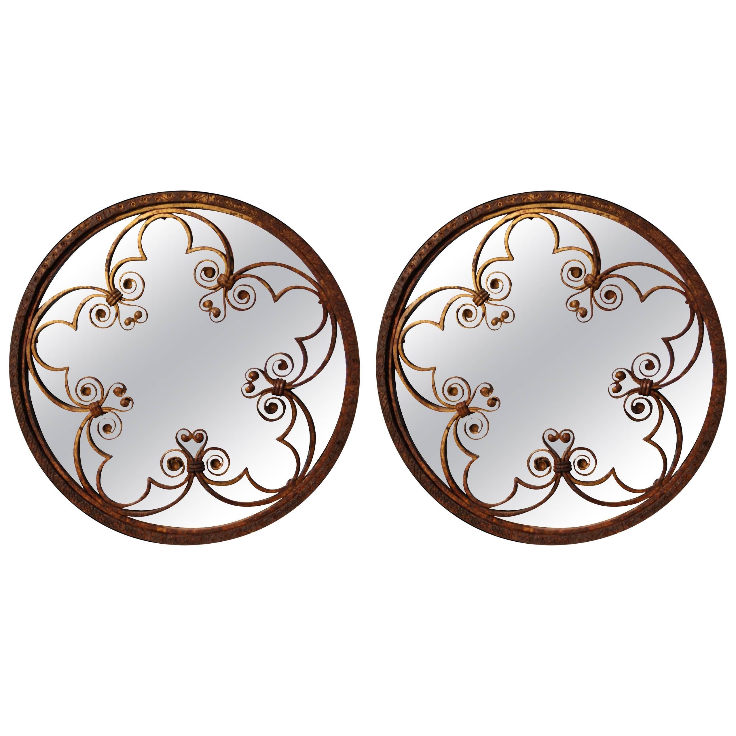 Pair of Wrought Iron Frame Mirrors For Sale at 1stDibs