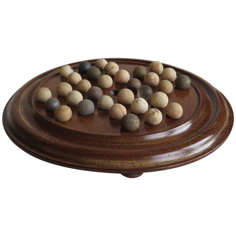 Mid-19th Century, Solitaire Marble Board Game, with 32 Early Handmade ...