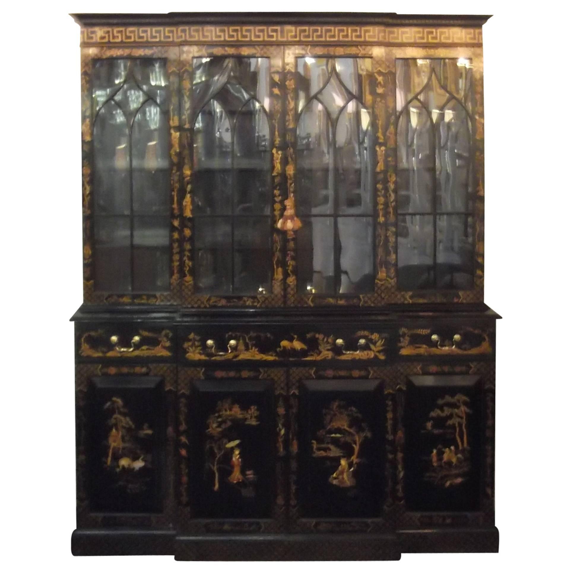 Hand-Painted and Ebonized Japanned Breakfront Cabinet with Storage For ...