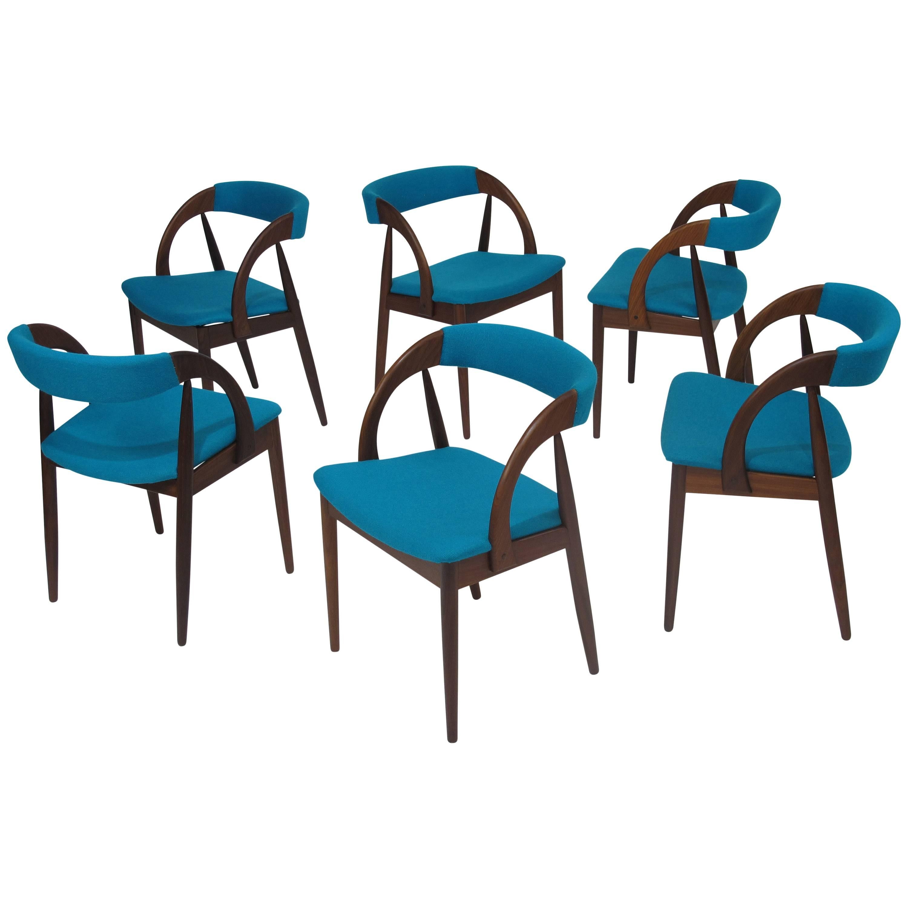 Mid-Century Danish Walnut Dining Chairs in Turquoise at 1stDibs