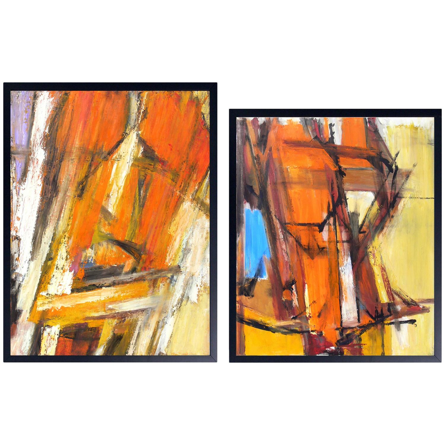Pair of Vibrant, 1970s Abstract Paintings For Sale at 1stdibs