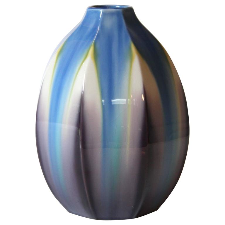 Hiroshi Shibata Japanese Kutani Studio Porcelain Yusai Glaze Faceted ...