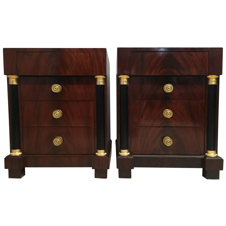 Rich Pair of Neoclassical Style Mahogany and Marble Nightstands at 1stDibs