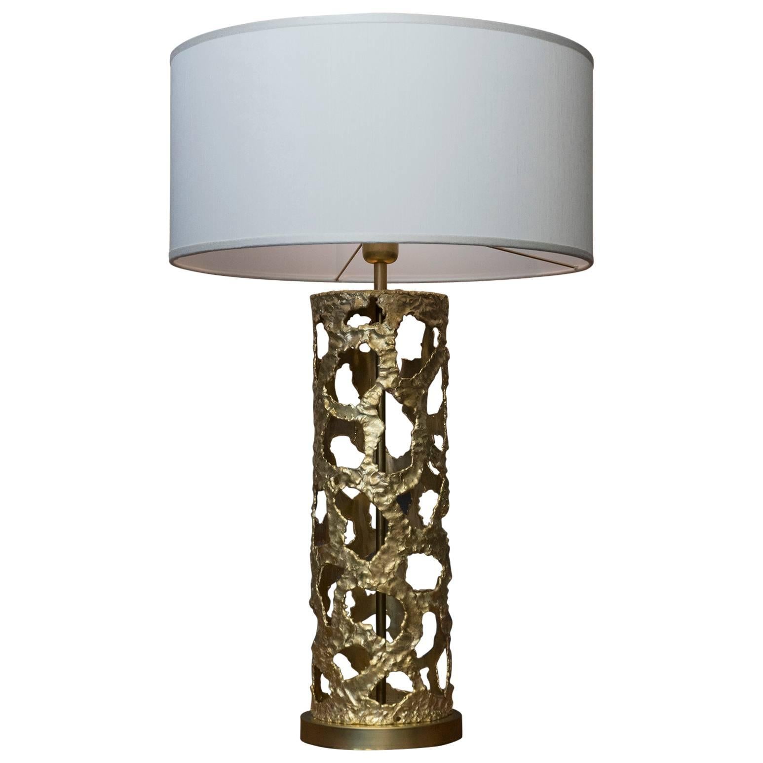 Cylindrical Brass Mid Century Table Lamp For Sale at 1stDibs
