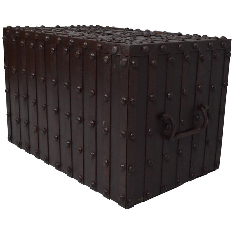 17th Century Iron Strong Box with original hardware at 1stDibs