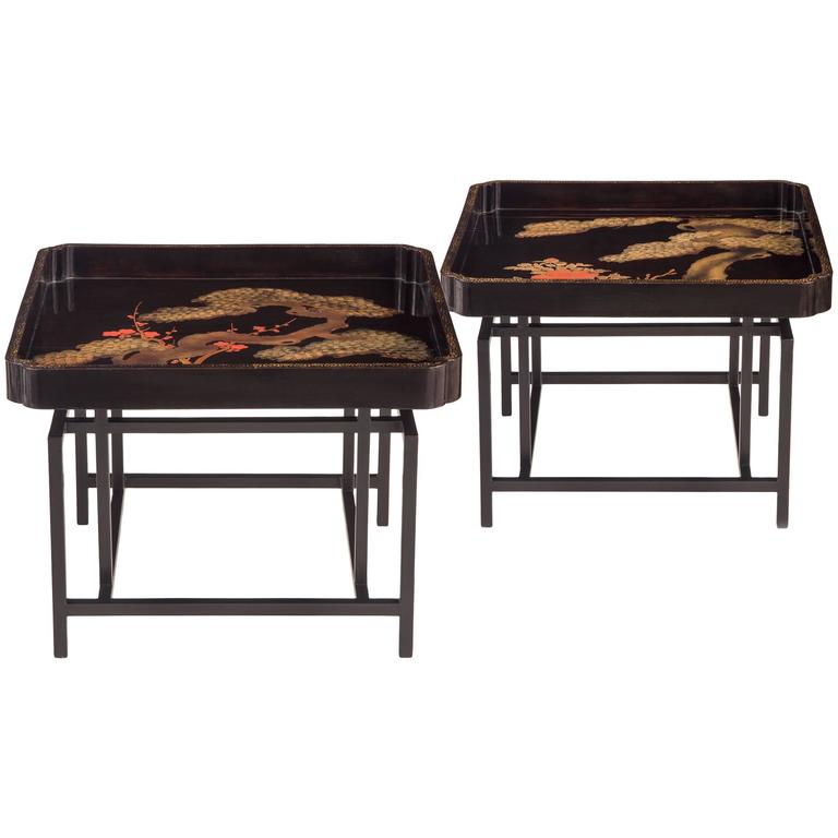 A Pair of Japanese Polychrome Lacquer Tray Tables at 1stDibs
