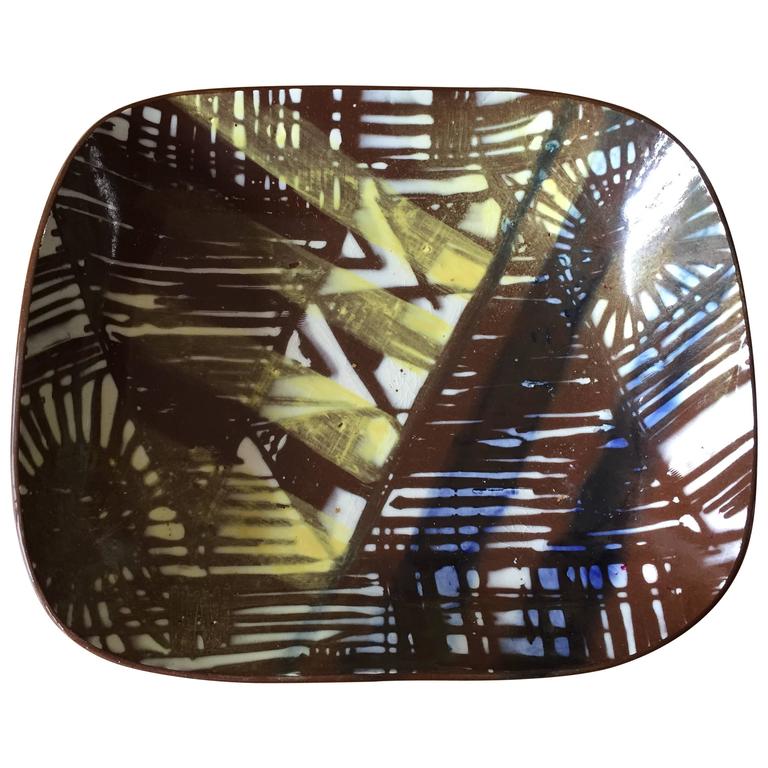 Mid-Century Modern Atomic Ceramic Dish Signed and Dated 1956 Frederick ...